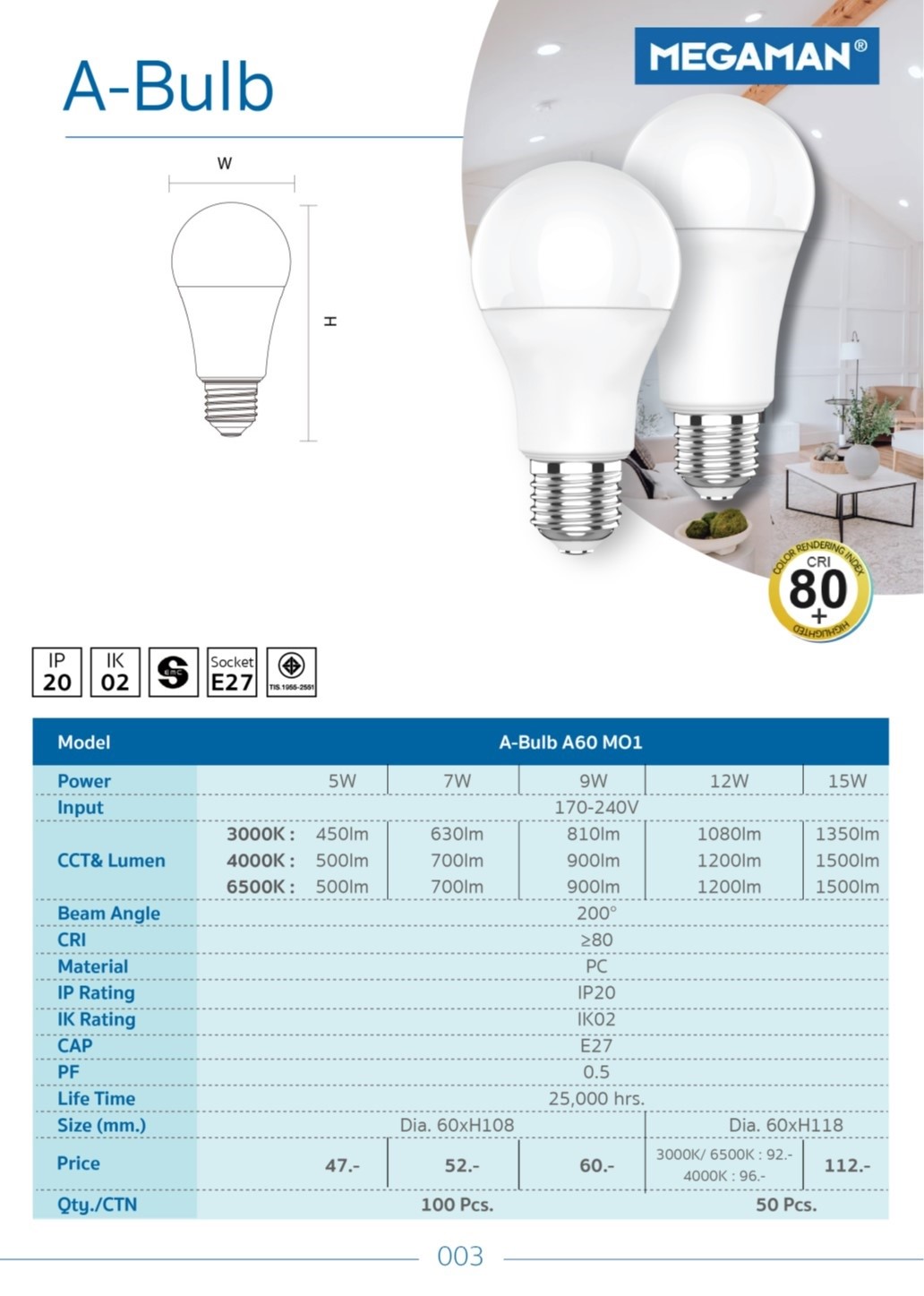 หลอดไฟ LED MEGAMAN A-BULB A60 - DN-LIGHTING ออกแบบตกแต่งแสงไฟ มืออาชีพ