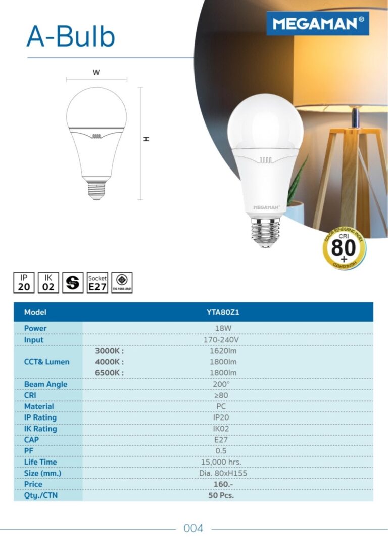 หลอดไฟ LED MEGAMAN A-BULB A80 - DN-LIGHTING ออกแบบตกแต่งแสงไฟ มืออาชีพ