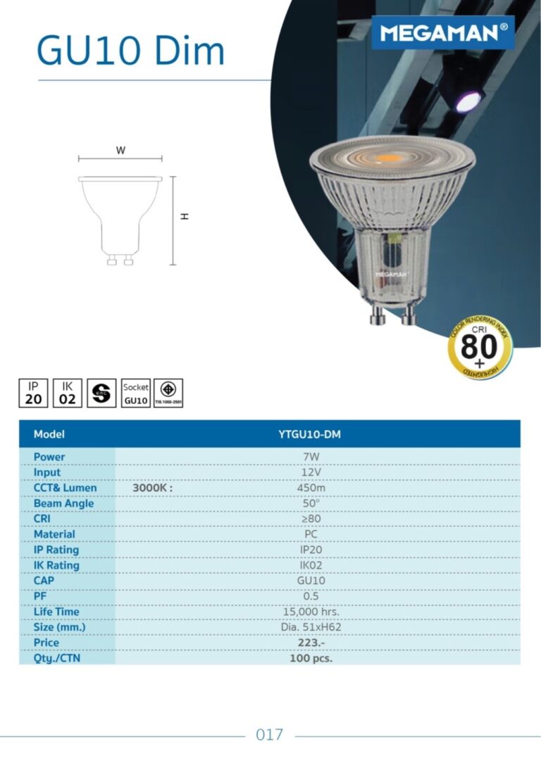 หลอดไฟ LED MEGAMAN GU 10 Dim 7W - DN-LIGHTING ออกแบบตกแต่งแสงไฟ มืออาชีพ