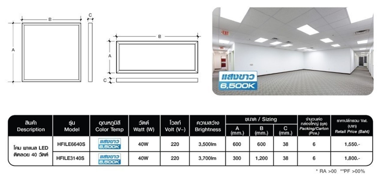โคมไฟ LED PANEL LIGHT ติดลอย HI-TEK ECO SERIES 40W 30X120cm. - DN ...